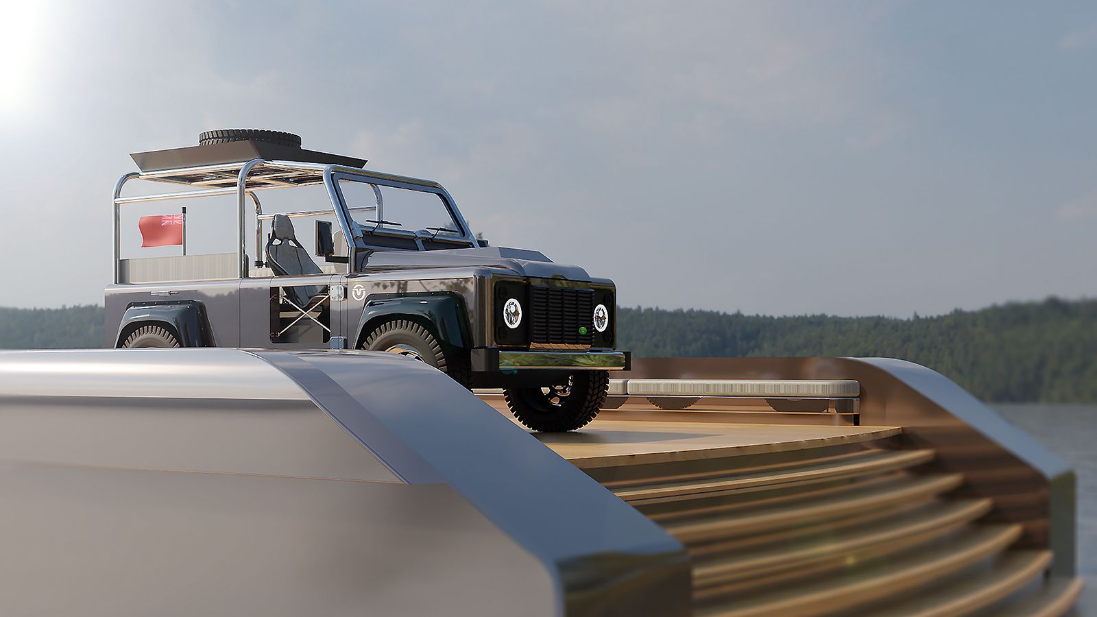 The Land Rover Defender, converted for emission-free tender excursions